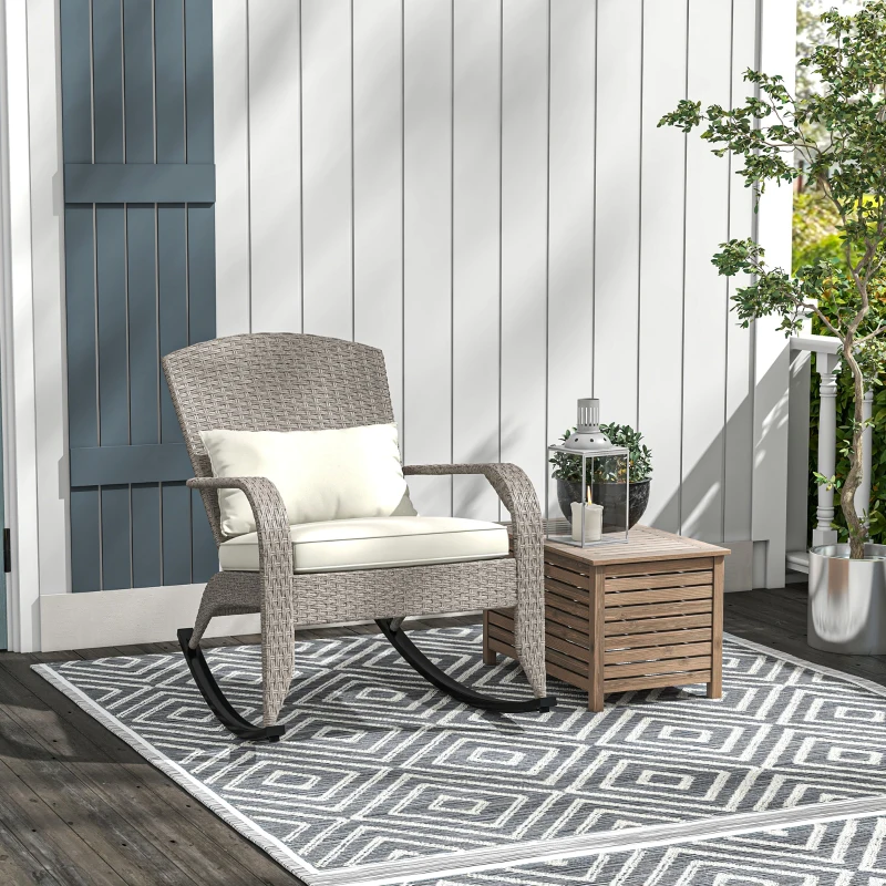 Outsunny Adirondack Chair, Outdoor Wicker Rocking Chair with High Back ...