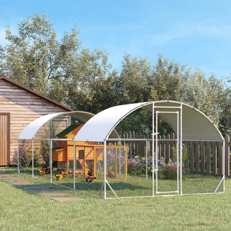 PawHut Large Metal Chicken Run with Water-Resistant and Anti-UV Cover ...