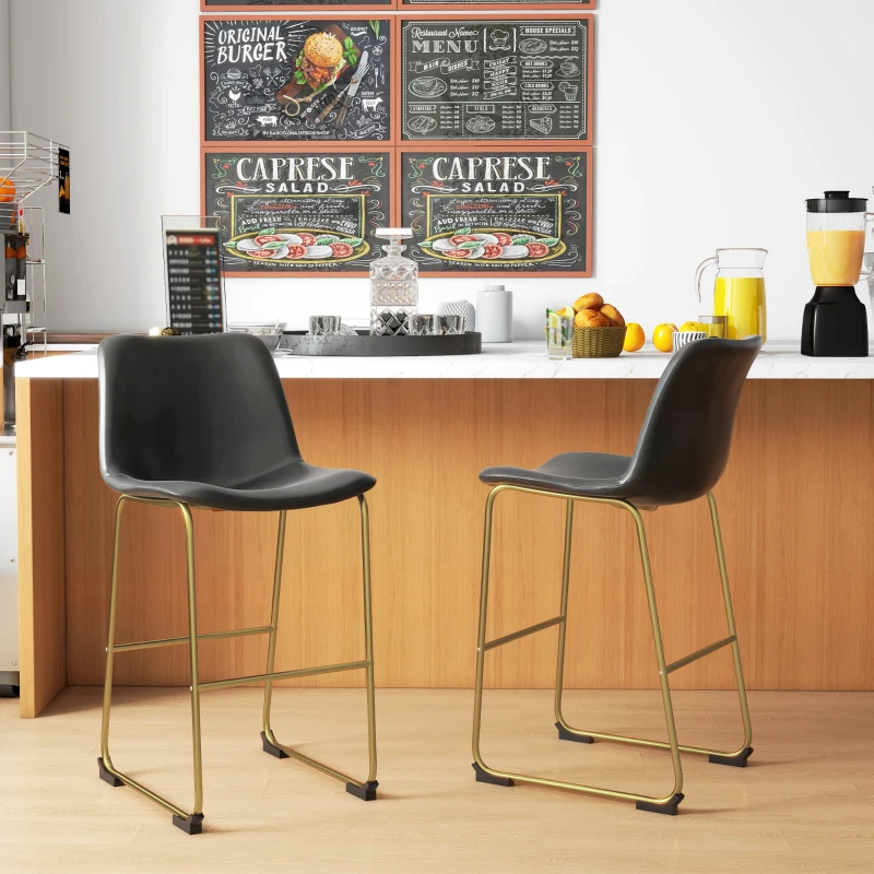 HOMCOM Bar Height Stools Set of 2, PU Leather Upholstered Stools for ...
