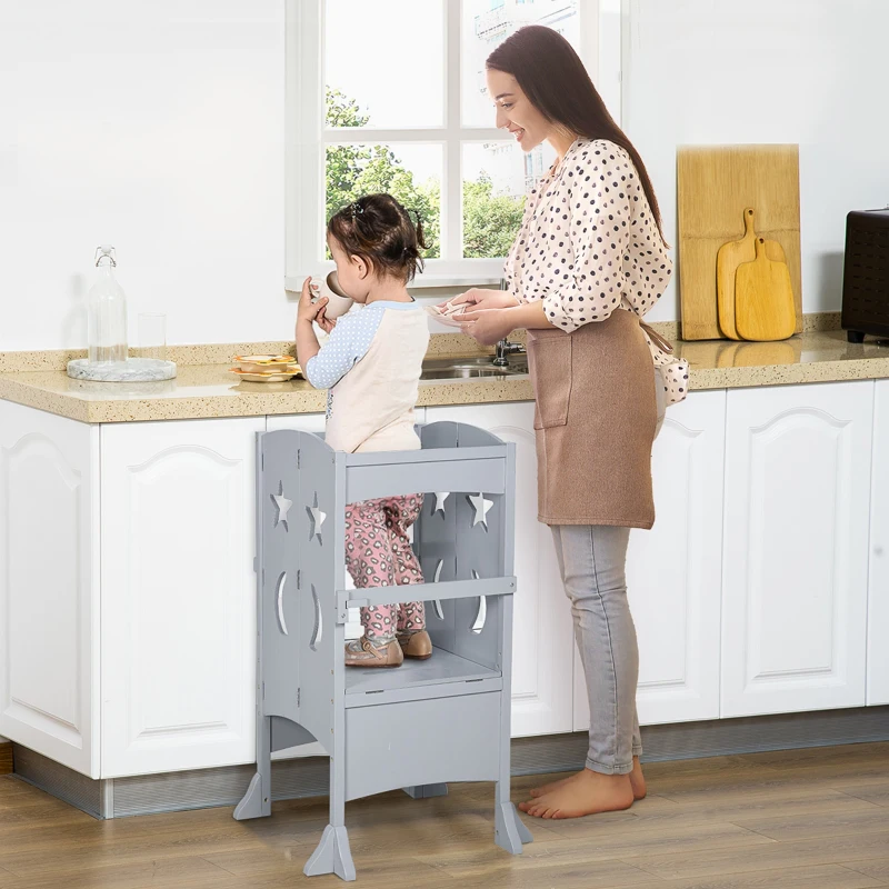 Qaba Step Stool with Safety Rail and Support Handles Kitchen Counter ...