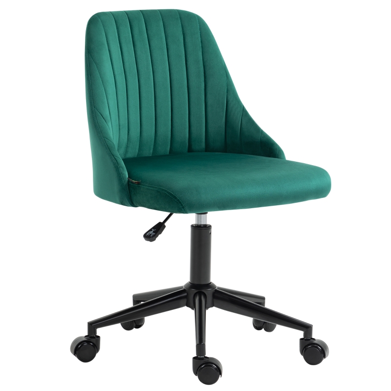 Vinsetto Mid Back Office Chair Velvet Fabric Swivel Scallop Shape Computer Desk Chair for Home Office or Bedroom Green Velvet Touch Armless Task Seat Aosom