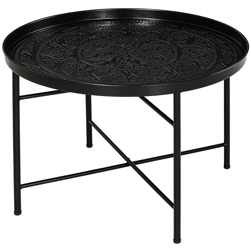 HOMCOM Coffee Table for Living Room 24 Round Center Table with Hammered Tray Top and Metal Frame for Bedroom Black Aosom