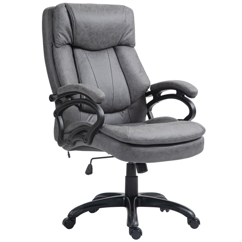 HOMCOM 6 Point Vibration Massage Office Chair with Heat Microfibre Fabric Comfy Computer Desk Chair Charcoal Gray Aosom