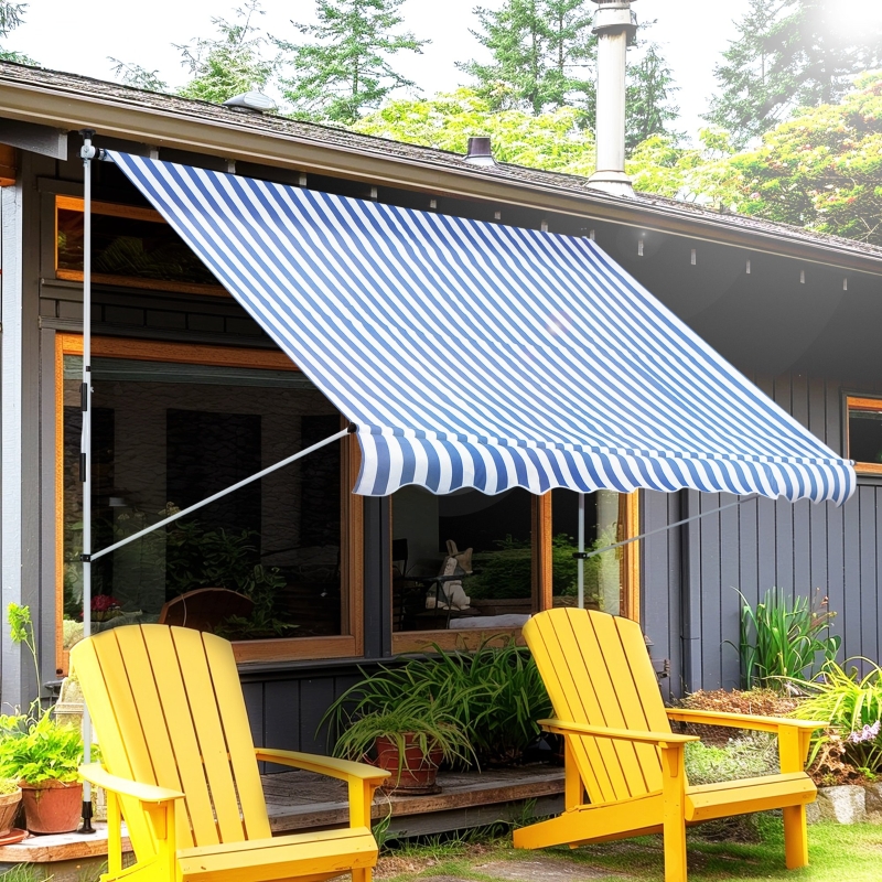Outsunny 10x5ft Manual Retractable Patio Awning Window Door Sun Shade Deck Canopy Shelter Water Resistant UV Protector Blue 9.8 x4.9 Floor to ceiling Aosom Canada