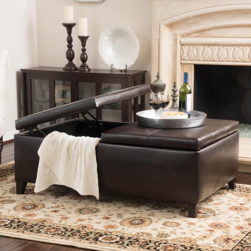 Contemporary Ottoman Bench with PU Leather for Living Room Bedroom 48 30 18 Brown