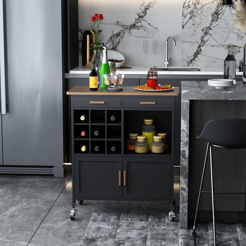 HOMCOM Kitchen Rolling Cart With drawers Island Bamboo Top Serving ...