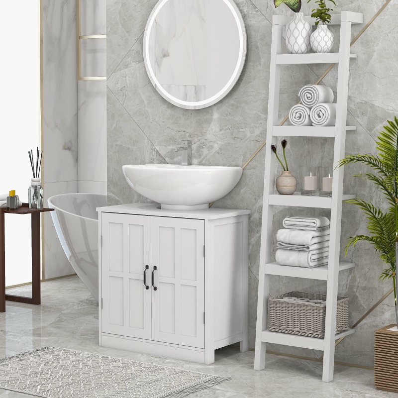 kleankin Pedestal Under Sink Cabinet Bathroom Vanity Cabinet Storage with Double Doors and Adjustable Shelf White Aosom Canada