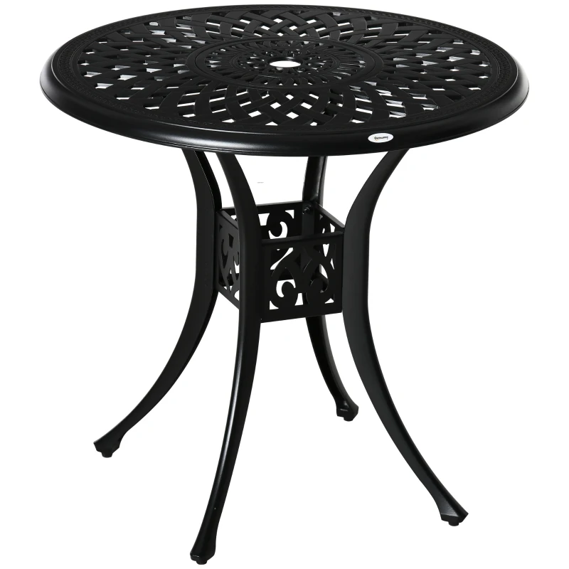 Outsunny 30" Round Patio Dining Table with Umbrella Hole, Antique Cast ...
