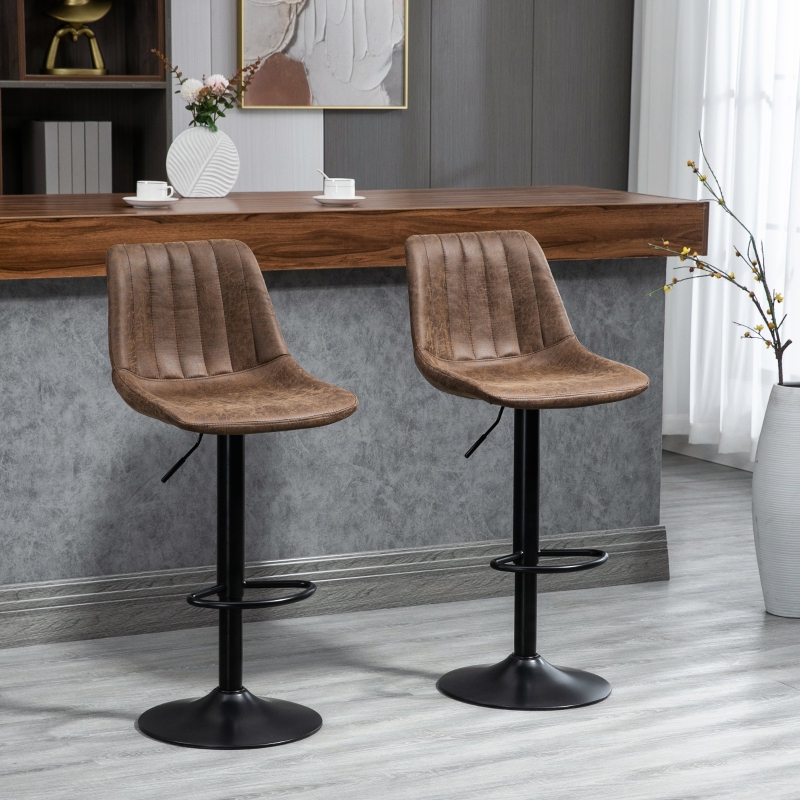 HOMCOM Barstools 2 Piece Adjustable Height Dining Counter Chair 360 Swivel with Footrest for Home Pub Brown Set Of Microfiber Retro Tub Bar Stools w Metal Frame Seat Aosom Canada