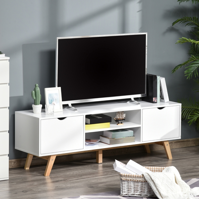HOMCOM TV Stand Storage Cabinet Media Entertainment Center For 65inch TV Modern Living Room Elegent Style White Shelf Aosom Canada