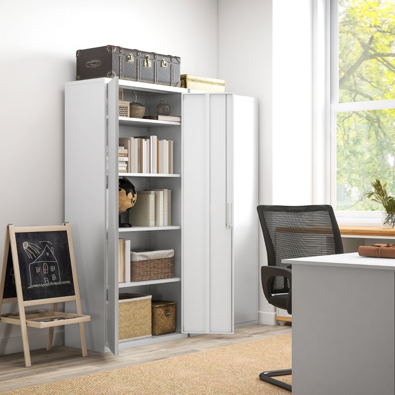 HOMCOM 71 Tall Garage Cabinet Metal Storage Cabinet with 2 Doors 4 Adjustable Shelves for Home Office Study Garage White Aosom Canada