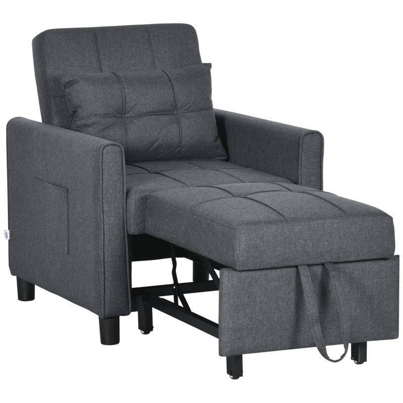 3 in 1 Convertible Chair Bed with Storage Linen Gray Aosom