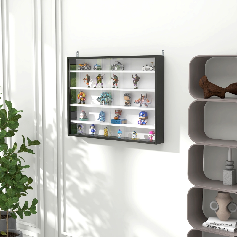HOMCOM 5 Storey Wall Shelf Display Cabinet Shot Glass Display Case Glass Curio Cabinet with 2 Glass Doors and 4 Adjustable Shelves Black and White Aosom Canada