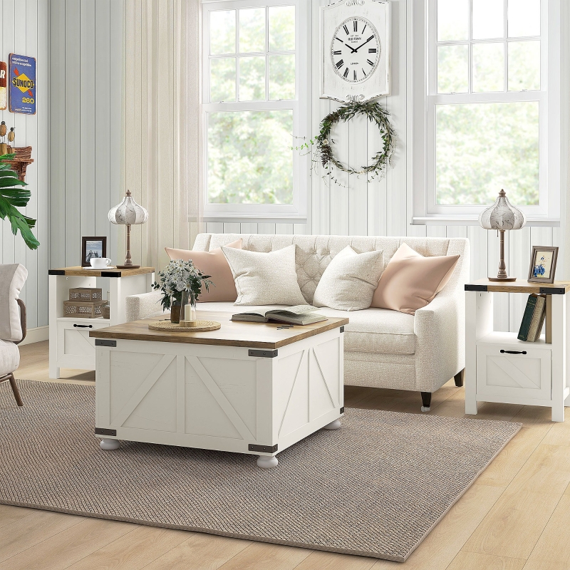 HOMCOM Antique White Farmhouse Coffee Table Square Center Table with Flip top Lids Hidden Storage and Wooden Legs Aosom Canada