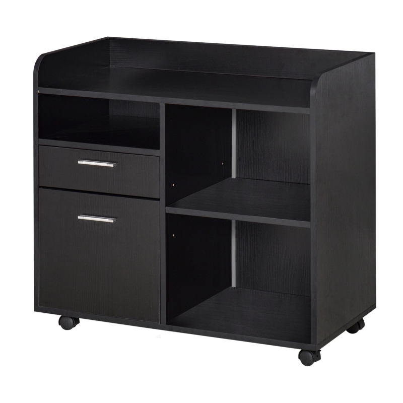 Vinsetto Filing Cabinet Printer Stand Mobile Lateral File Cabinet with 2 Drawers 3 Open Storage Shelves for Home Office Organization Black Aosom
