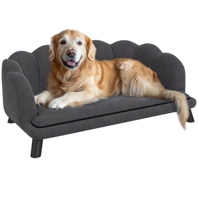 PawHut Pet Sofa for Medium And Large Sized Dog With Extra Cushion Solid Wood Legs Charcoal Grey W Aosom