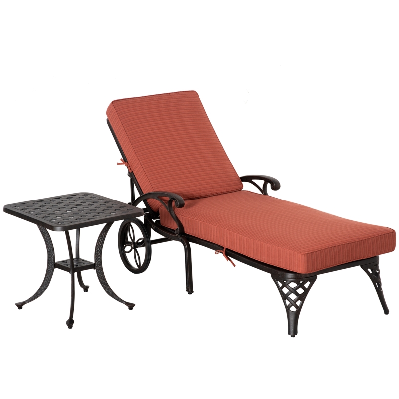 Outsunny Outdoor Aluminum Padded Lounge Chair with Adjustable Backrest Patio Chaise Lounger with Side Table Set Sun Lounger for Backyard Wine Red and Aosom