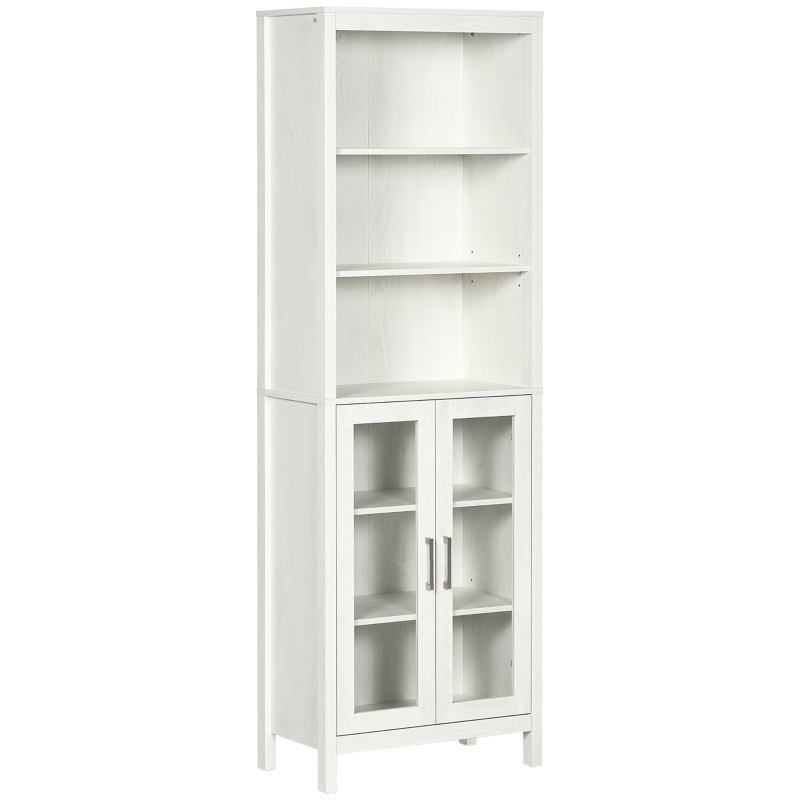 Kleankin Tall Bathroom Storage Cabinet with 3 Tier Shelf Glass Door Cupboard Freestanding Linen Tower with Adjustable Shelves Antique White