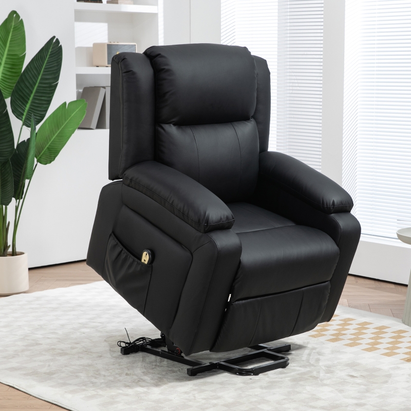 HOMCOM Lift Chair for Seniors PU Leather Upholstered Electric Recliner Chair with Remote Side Pockets Quick Assembly Black Aosom Canada