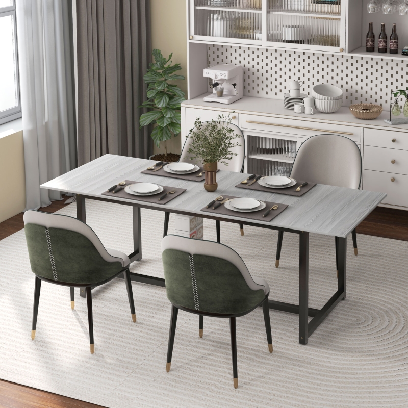 HOMCOM 63 79 Collapsible Dining Table for 2 4 Foldable Kitchen Table with Steel Frame for Dining Room Grey Wood Grain Aosom Canada