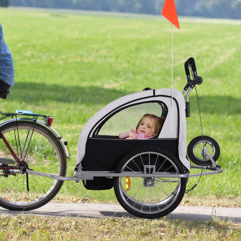 Aosom Double Child Baby Bike Trailer and Stroller Folding Kids Jogger Bicycle Black White Aosom Canada