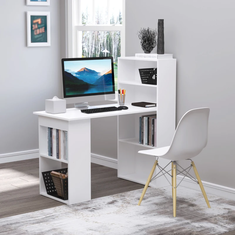 HOMCOM Modern Compact Computer Desk with 6-Tier Storage Shelves Combo ...
