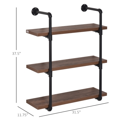 HOMCOM Industrial Pipe Style Shelf 3-Tier Wall-Mounted Utility Bookcase ...