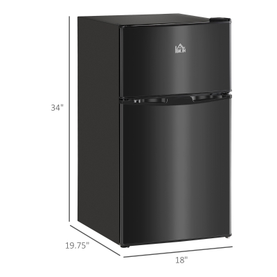 HOMCOM Double Door Mini Fridge with Freezer, 3.2Cu.Ft Compact ...