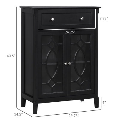 HOMCOM Kitchen Cabinet Storage Cabinet Sideboard Floor Accent Cabinet w 2 Glass Doors Drawer Adjustable Shelves for Living Room Dining Room Bedroom Entryway Dark Brown Aosom