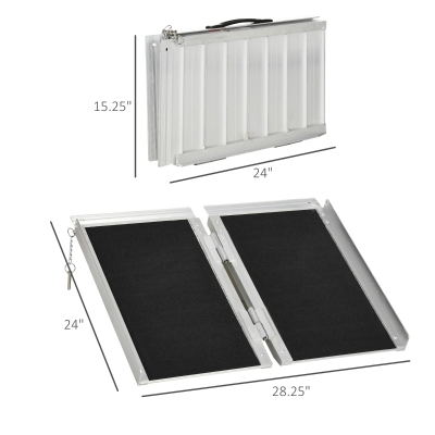 HOMCOM Textured Aluminum Folding Wheelchair Ramp, 2' Portable Threshold ...