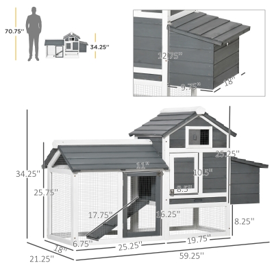 PawHut 59" Small Wooden Chicken Coop Hen House Poultry Cage for Outdoor ...