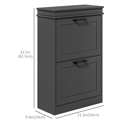 HOMCOM Shoe Storage Cabinet with 2 Flip Drawers and Adjustable Shelves ...