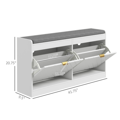 HOMCOM Narrow Storage Bench, Upholstered Entry Way Bench, Shoe Rack ...