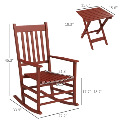 Outsunny Wooden Rocking Chair Set w/ Foldable Side Table, Outdoor ...