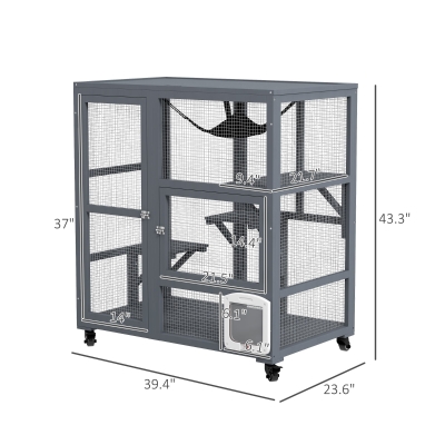 PawHut Cat House, Indoor Cat Enclosure on Wheels with Openable Top, 39 ...