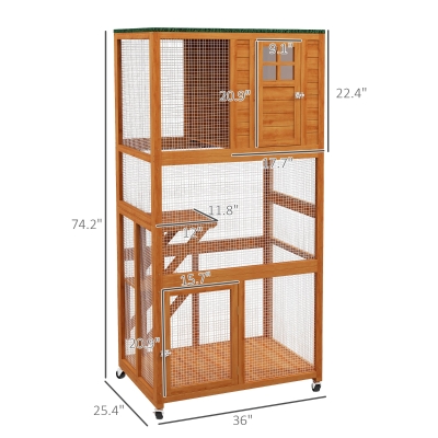 PawHut 74" Wooden Outdoor Cat House Catio Outdoor Cat Enclosure, Orange ...