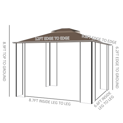 Outsunny 10' x 12' Patio Gazebo Outdoor Canopy Shelter with Double Tier ...