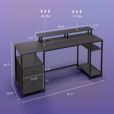 HOMCOM 61" Computer Table with LED Lights, PC Desk with Power Outlets ...