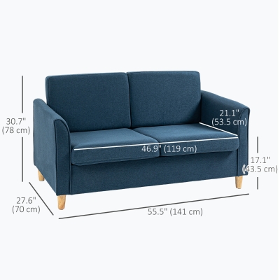 HOMCOM 2-Seat Sofa Two-Seater Couch with Armrests and Wood Legs for ...