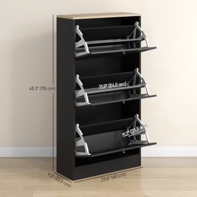 HOMCOM Modern Shoe Storage with 3 Flip Drawers and Adjustable Shelves ...