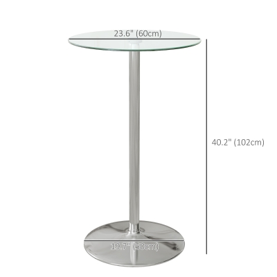 HOMCOM High Top Bar Table, Round Kitchen Table with Tempered Glass Top ...