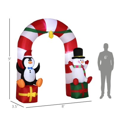 Outsunny 9ft Christmas Inflatable Candy Cane Archway with Penguin ...