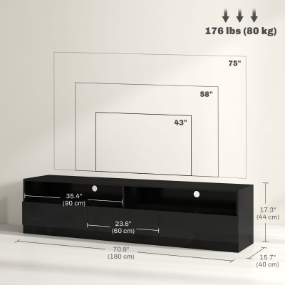 HOMCOM LED Lighted TV Stand for TVs up to 75", Modern TV Cabinet with ...