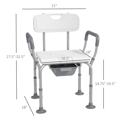 HOMCOM 3-in-1 Shower Chair with Back and Arms, Height Adjustable ...