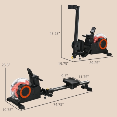 Soozier Foldable Rower Machine, Water Rowing Machine with Wheels, LCD ...