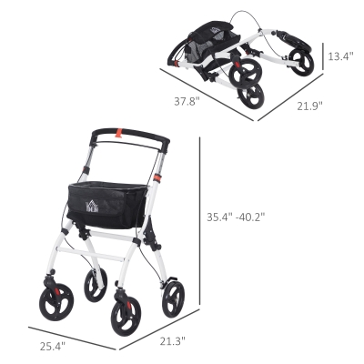 HOMCOM Upright Walker Rollator, Rolling Walker with Storage Bag, Tray ...