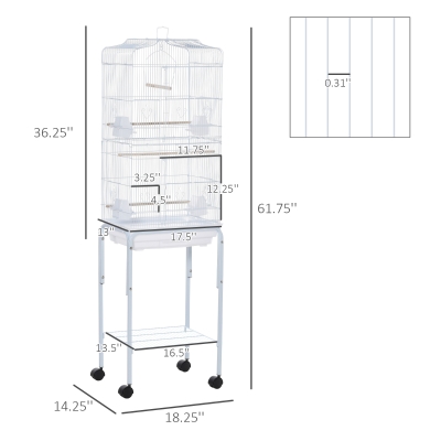 PawHut Large Bird Cage with Shelf, Handle for Taking Up or Down Stairs ...