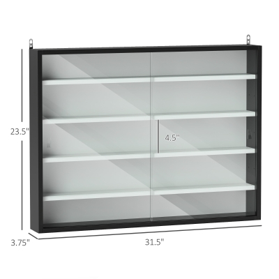 HOMCOM 5-Tier Wall Shelf Display Cabinet, Glass Display Case with 2 ...