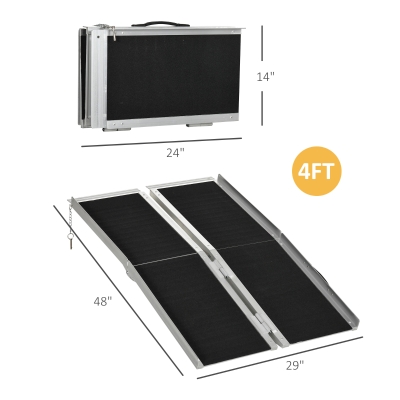 HOMCOM Aluminum Portable Skidproof PVC Carpeted Folding Wheelchair Ramp ...