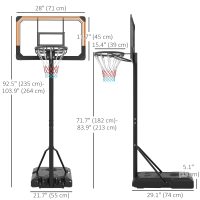 Soozier 6-7ft Basketball Hoop, Freestanding Basketball System with 18 ...